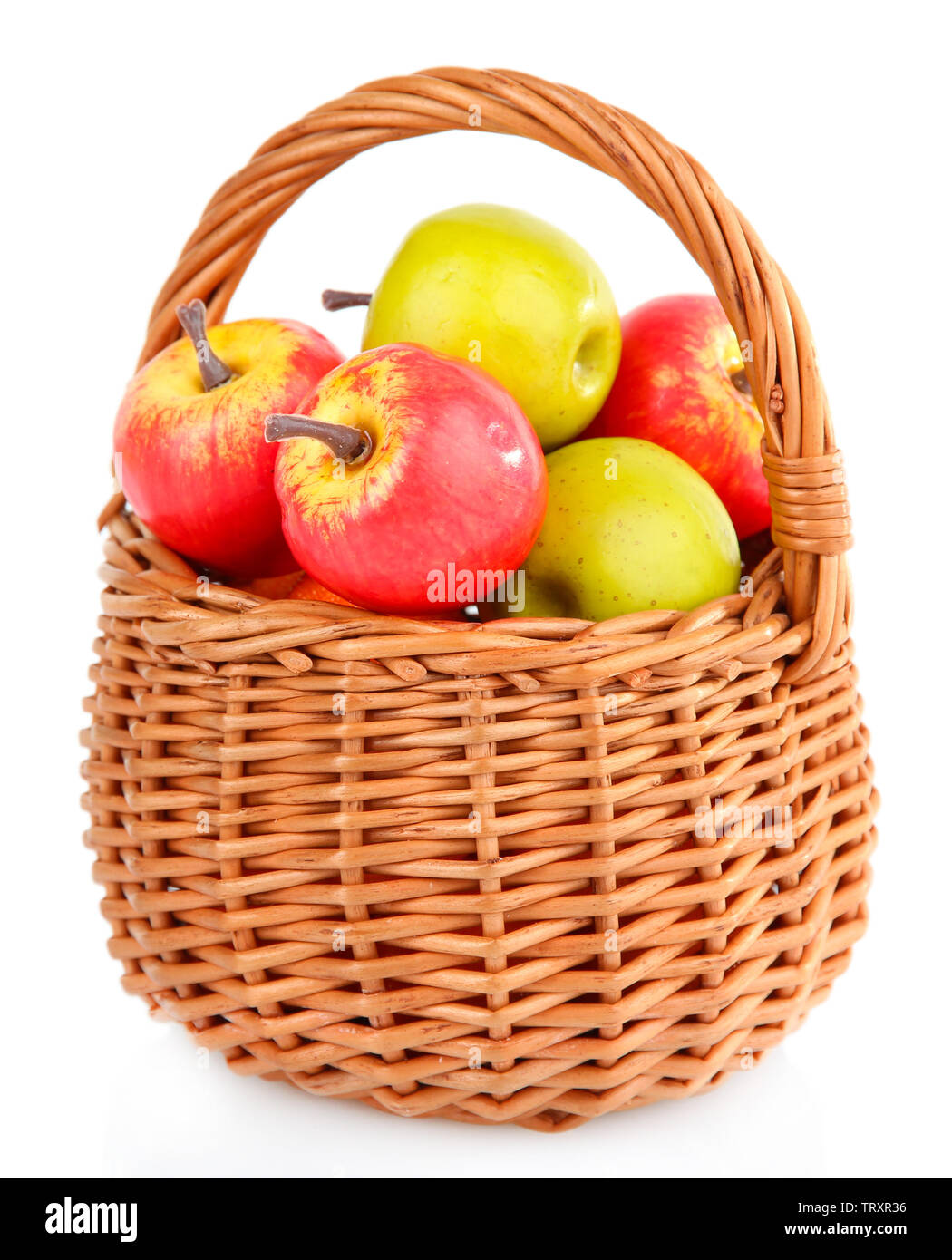 Small apples in wicker basket, isolated on white Stock Photo - Alamy
