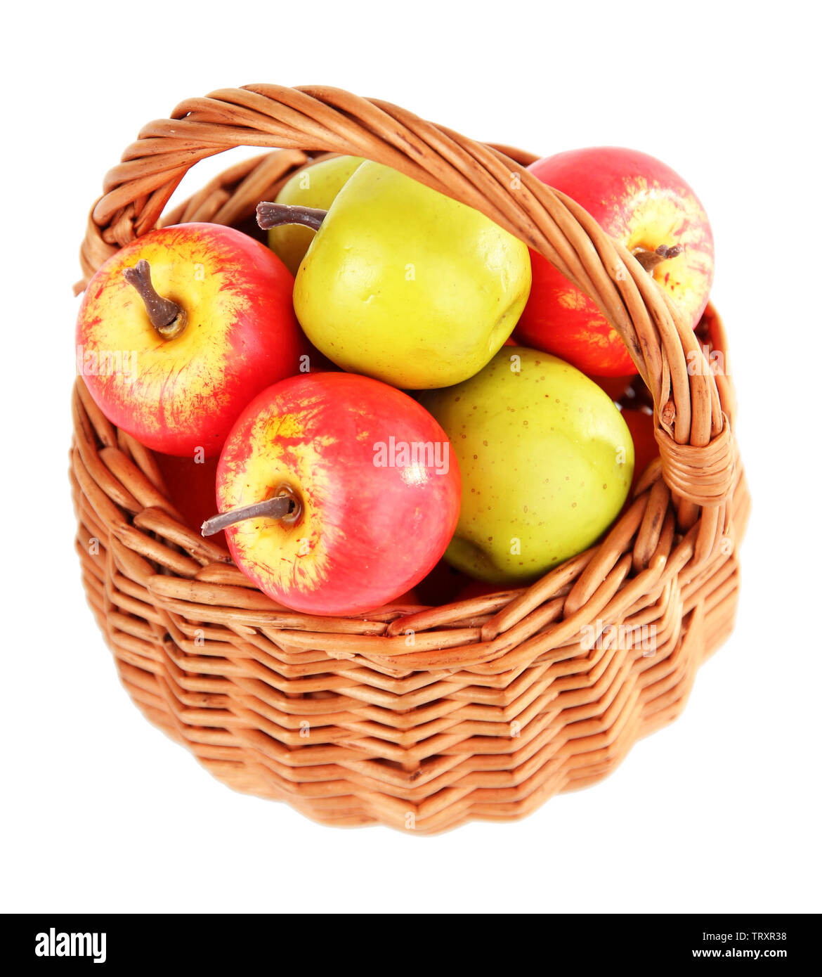 Small apples in wicker basket, isolated on white Stock Photo - Alamy