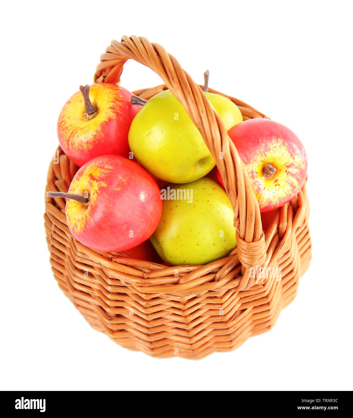 Small apples in wicker basket, isolated on white Stock Photo - Alamy