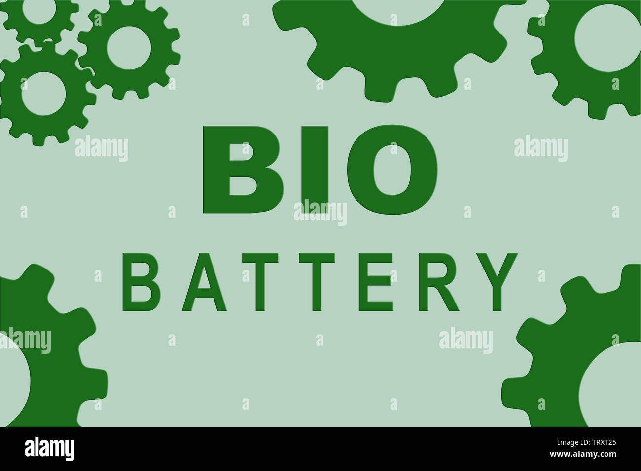 BIO BATTERY sign concept illustration with green gear wheel figures on ...
