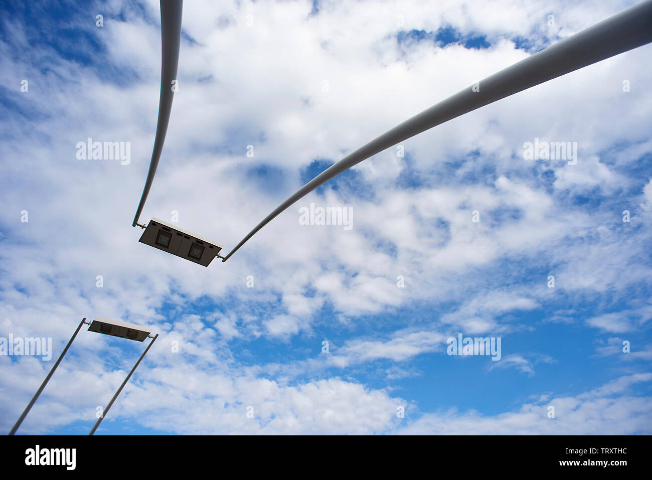 Stunning street lighting shot from below looking up into the sky Stock ...