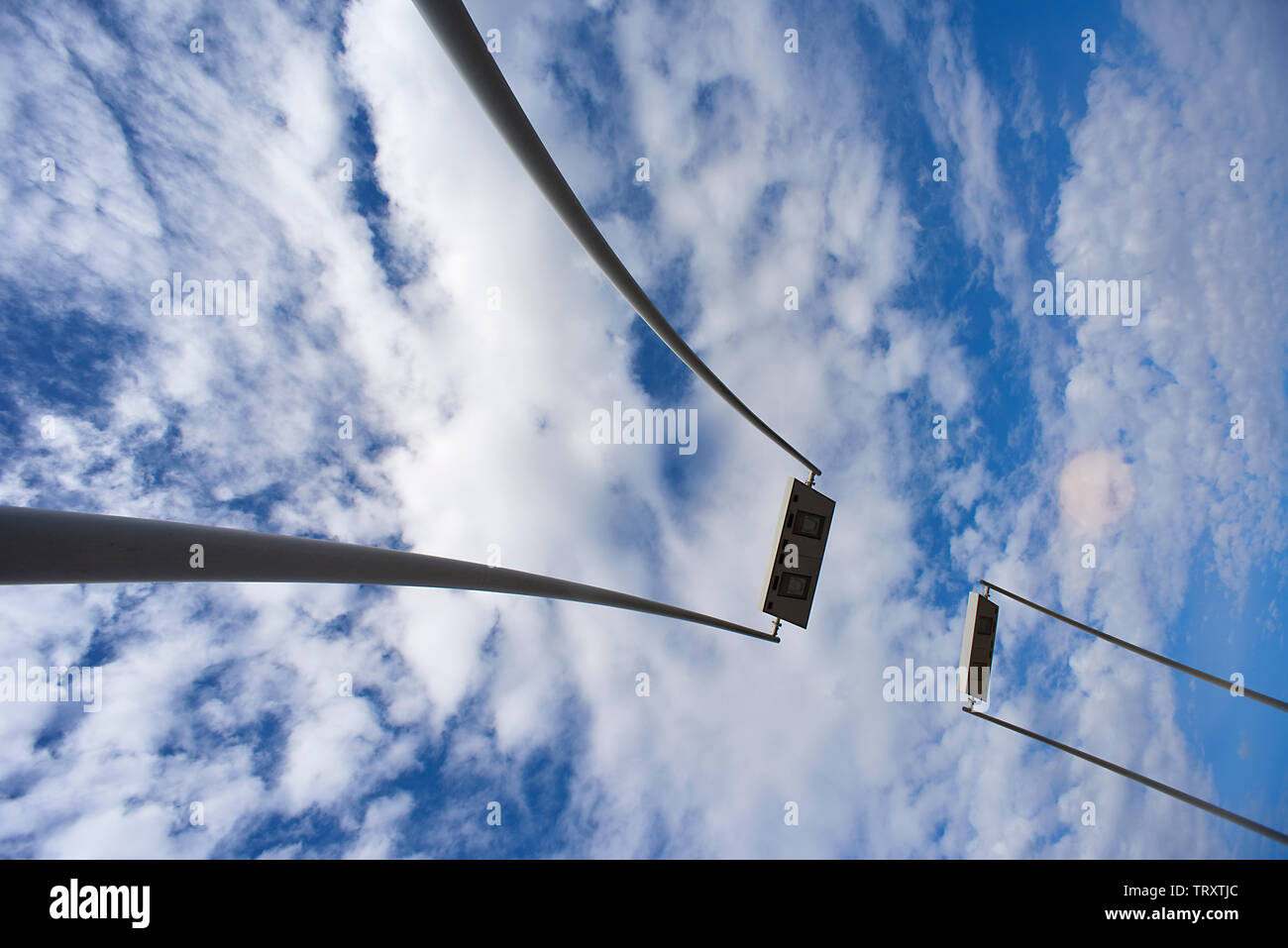 Stunning street lighting shot from below looking up into the sky Stock ...