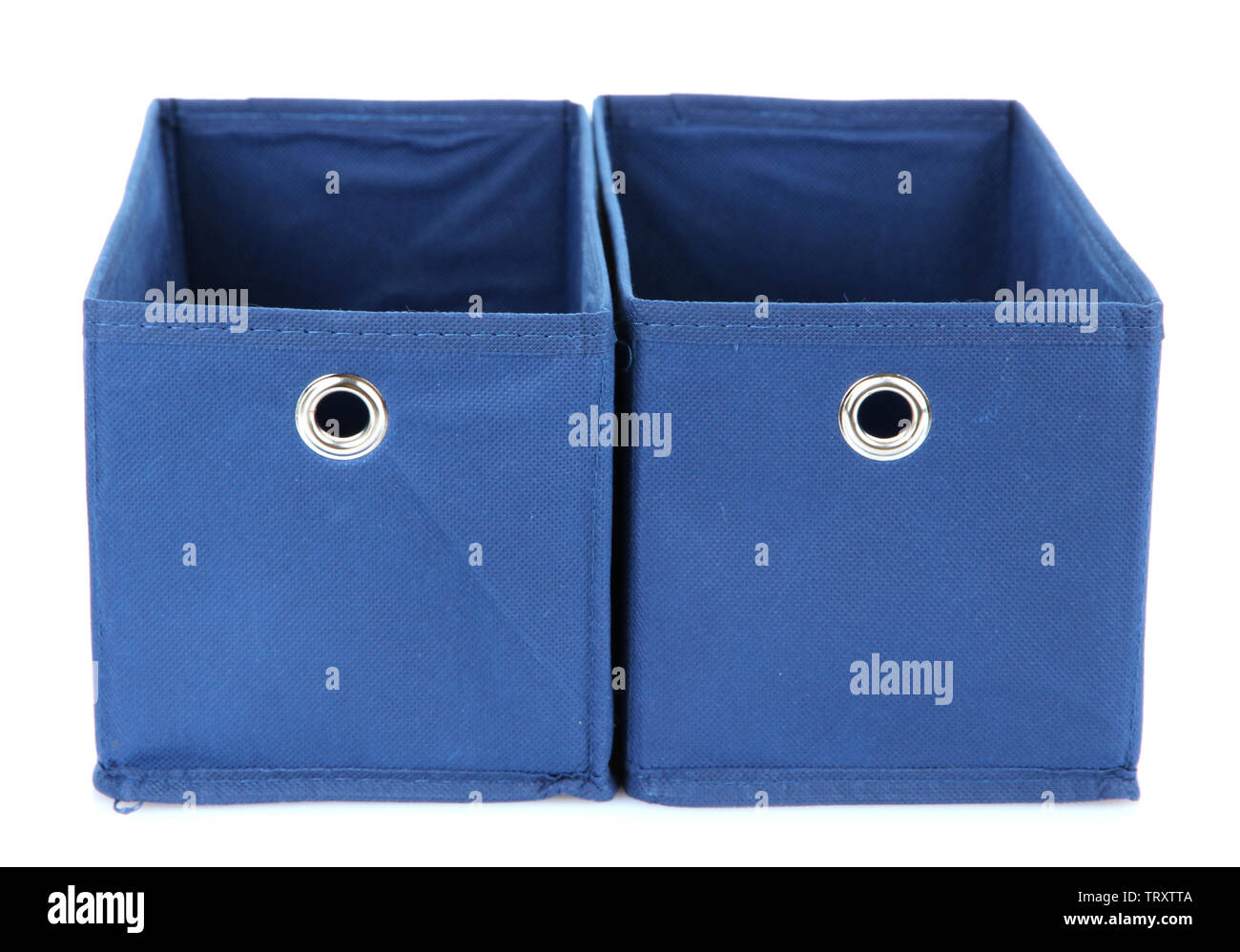 Blue textile boxes isolated on white Stock Photo - Alamy