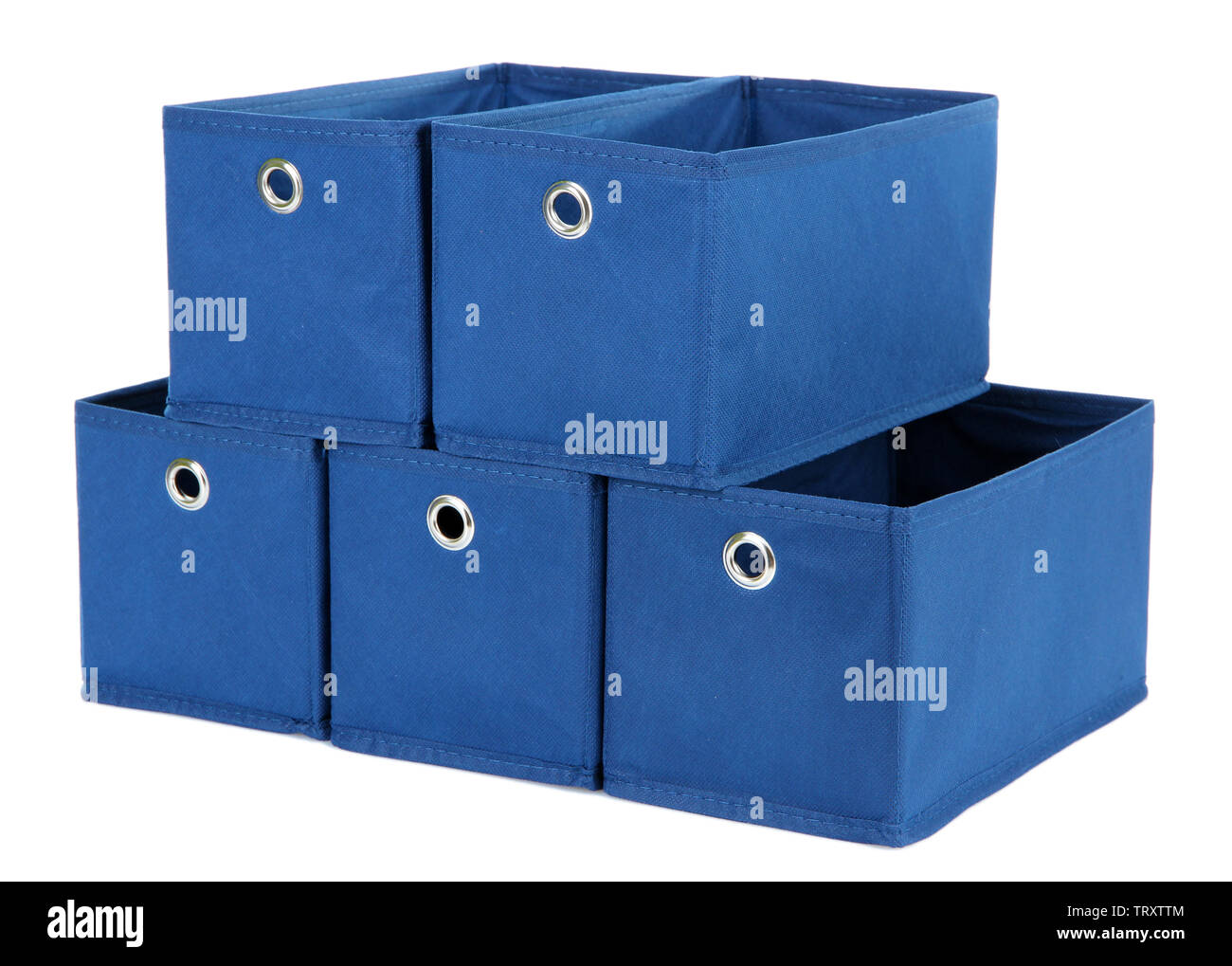 Blue textile boxes isolated on white Stock Photo - Alamy