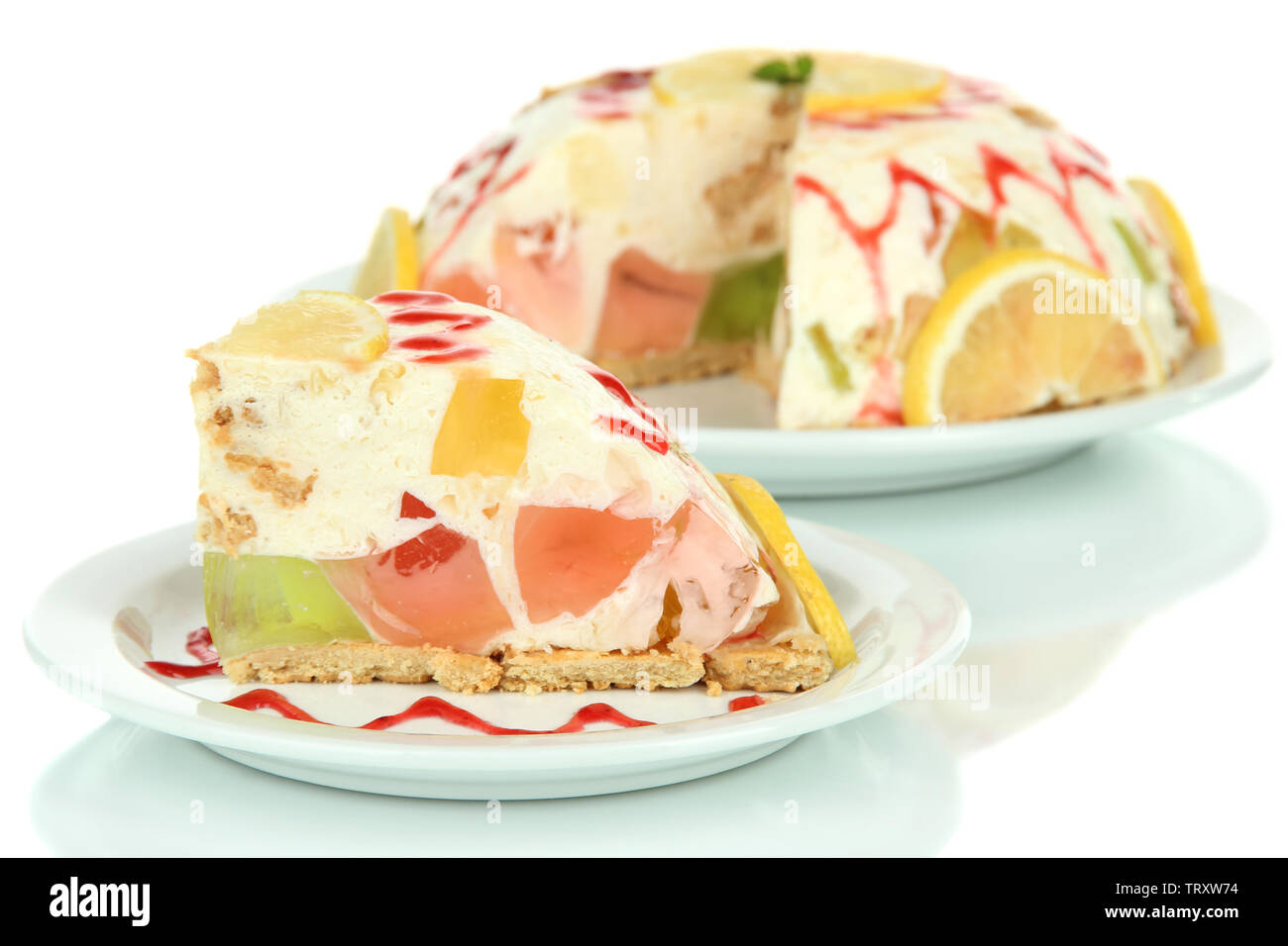 Delicious jelly cake isolated on white Stock Photo - Alamy