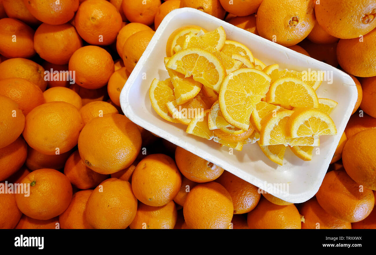 Fresh Juicy Fruit Orange in Grocery Stand Stock Photo - Alamy