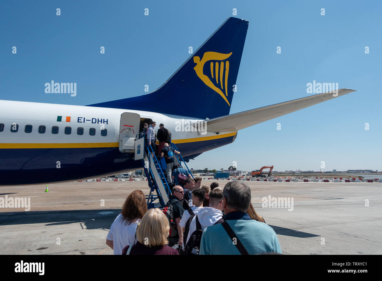 Passengers boarding a boeing 737 aircraft on a Ryanair scheduled flight ...