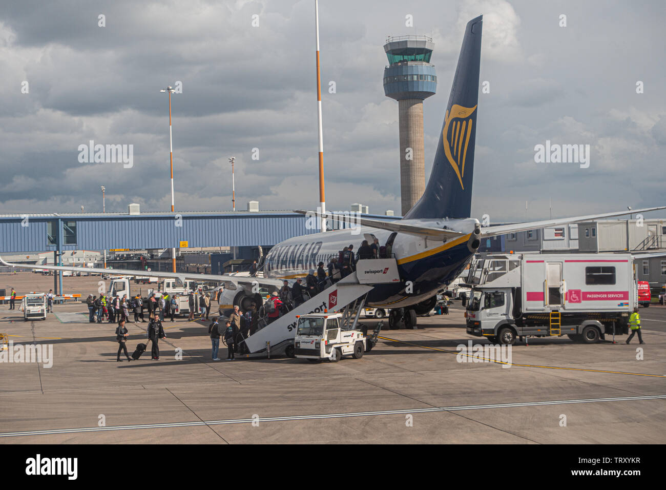 Passengers boarding a boeing 737 aircraft on a Ryanair scheduled flight ...