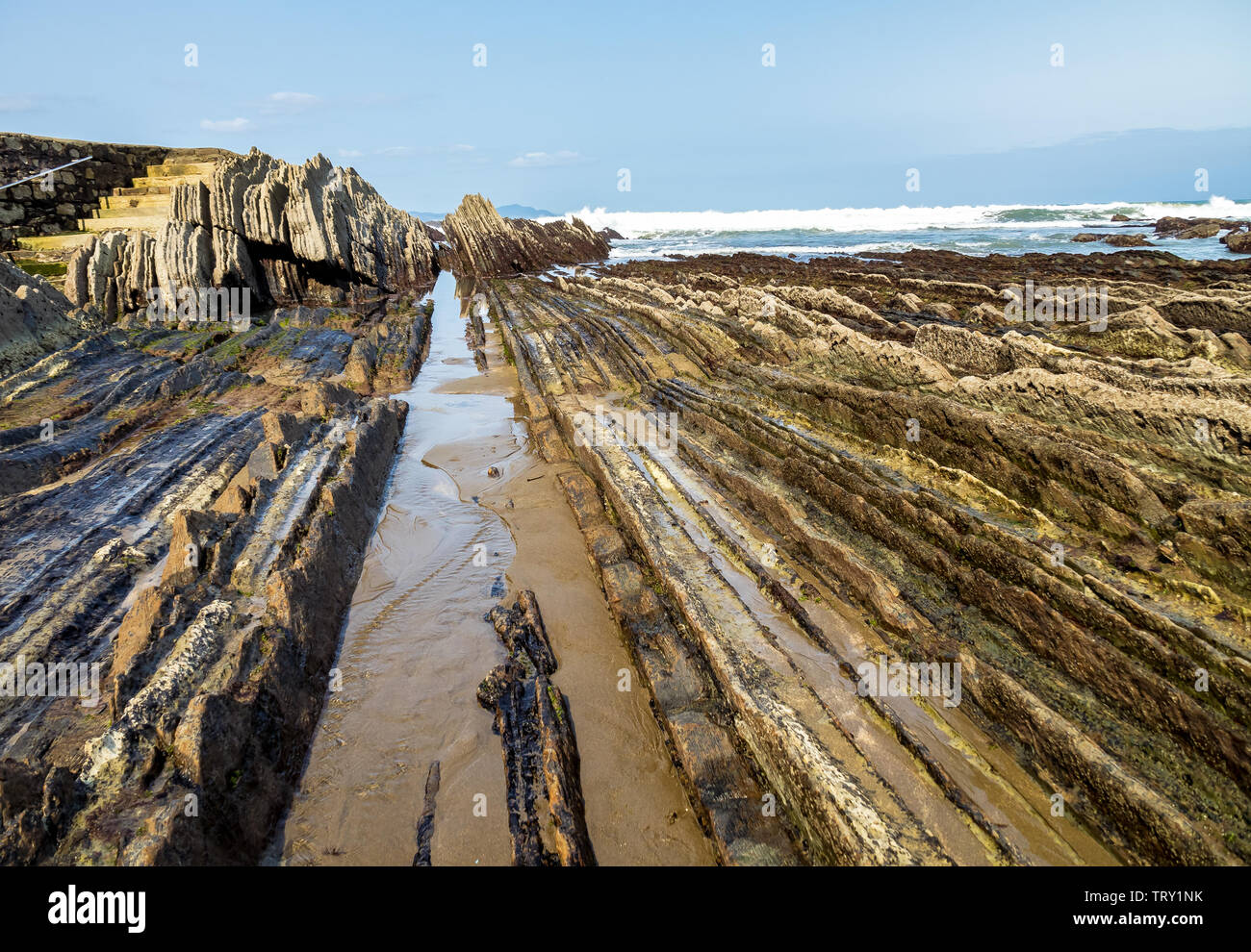 The Itzurum Flysch in Zumaia - Basque Country. Flysch is a sequence of ...