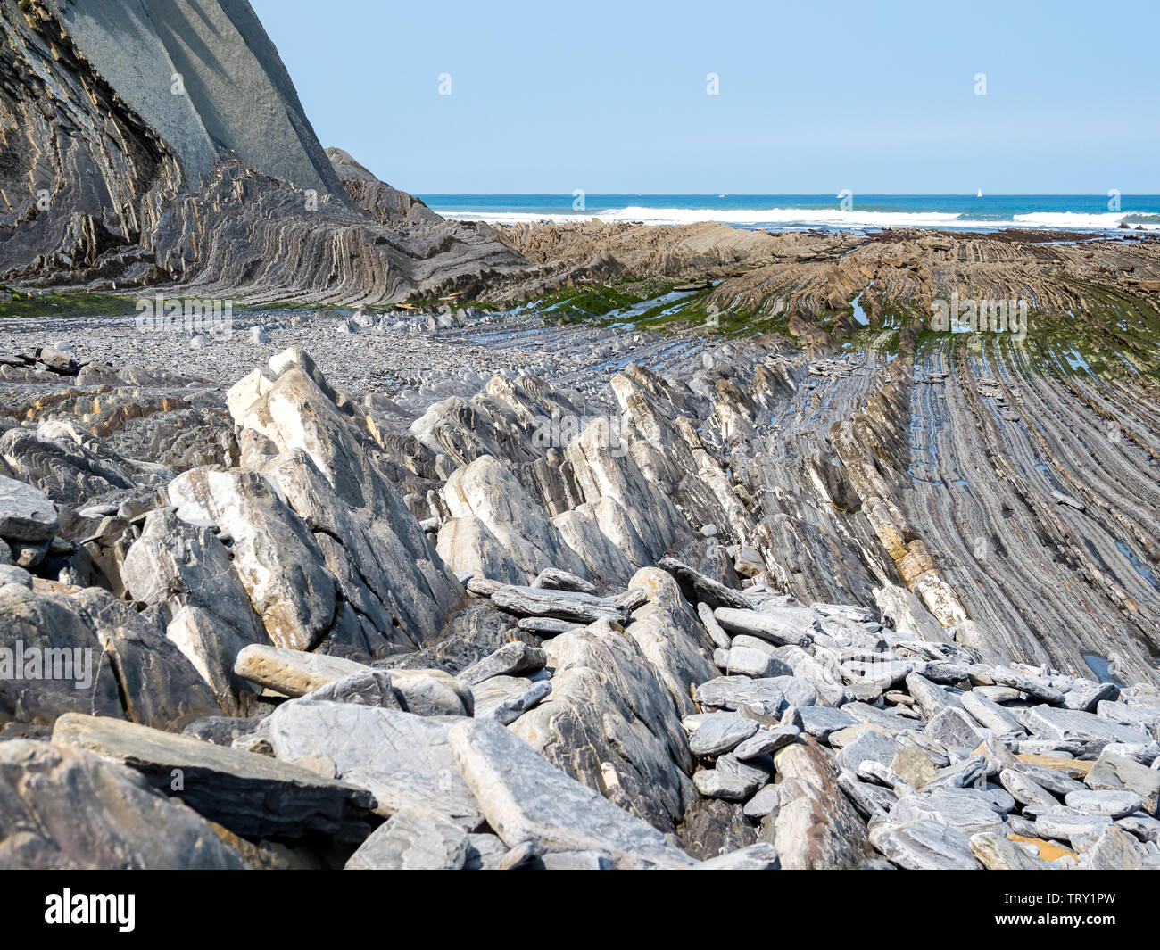 Flysch Coast of Sakoneta, Zumaia, Spain. Flysch is a sequence of ...