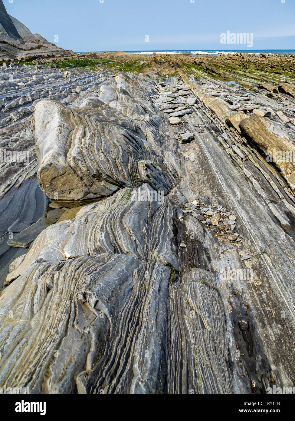 Flysch Coast of Sakoneta, Zumaia, Spain. Flysch is a sequence of ...
