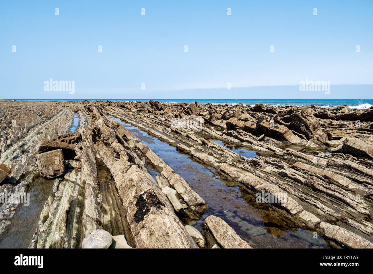 Flysch Coast of Sakoneta, Zumaia, Spain. Flysch is a sequence of ...