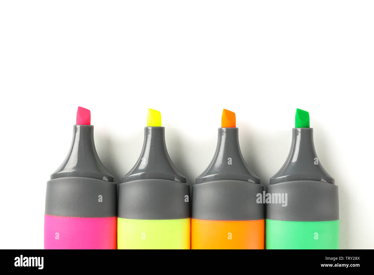 Color office highlighters isolated on white background, top view Stock ...