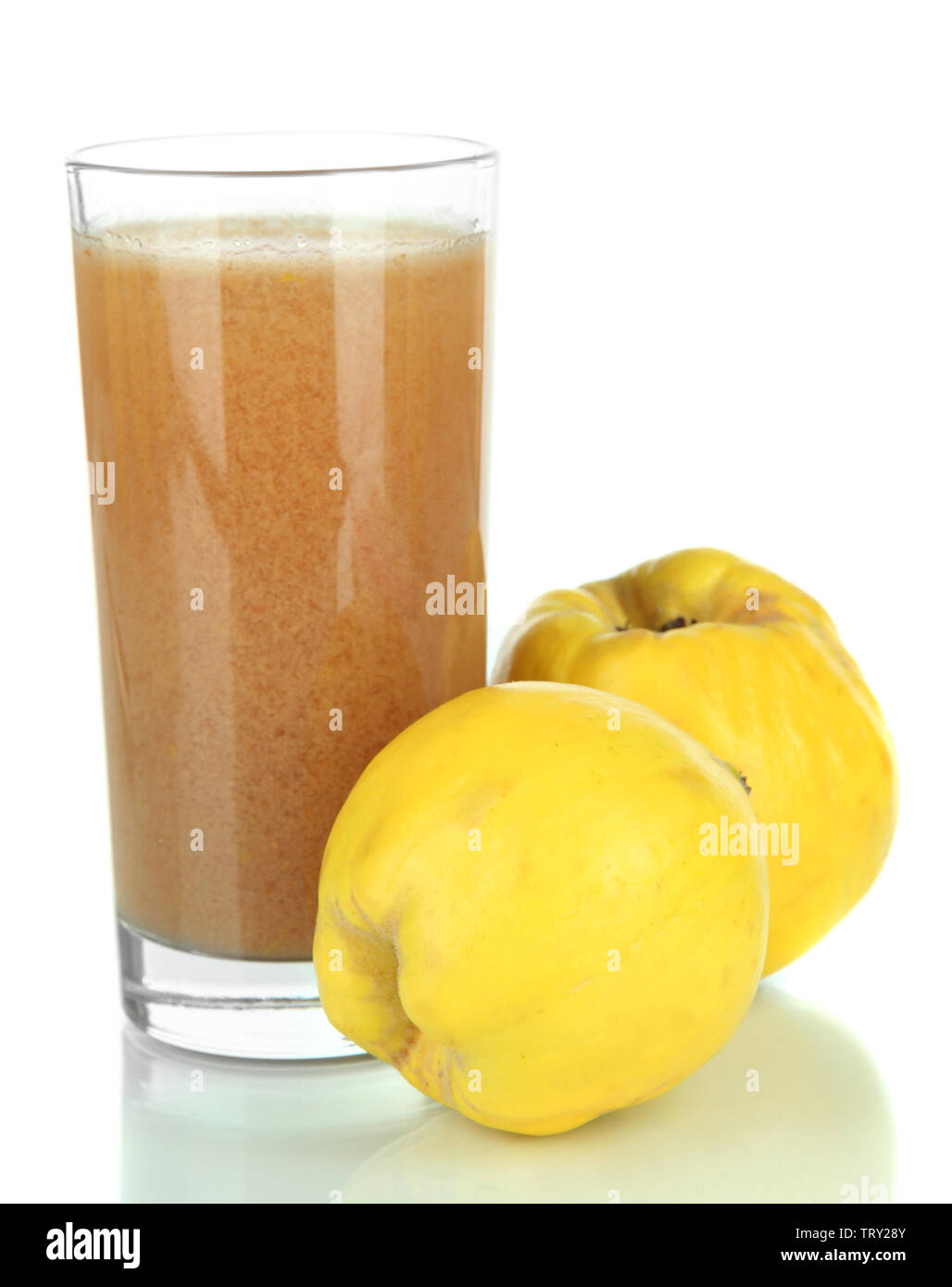 Sweet quince with juice isolated on white Stock Photo - Alamy