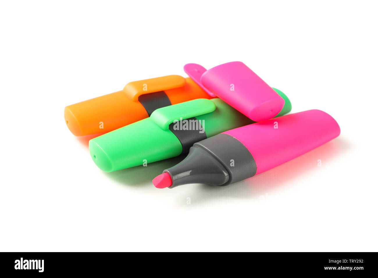 Color office highlighters isolated on white background Stock Photo - Alamy