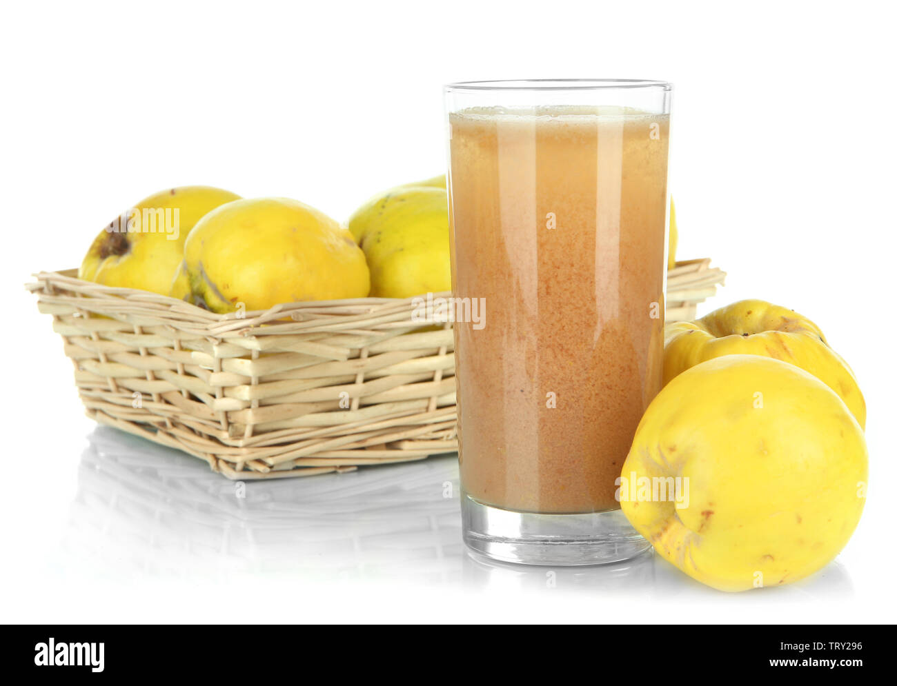 Sweet quince with juice isolated on white Stock Photo - Alamy