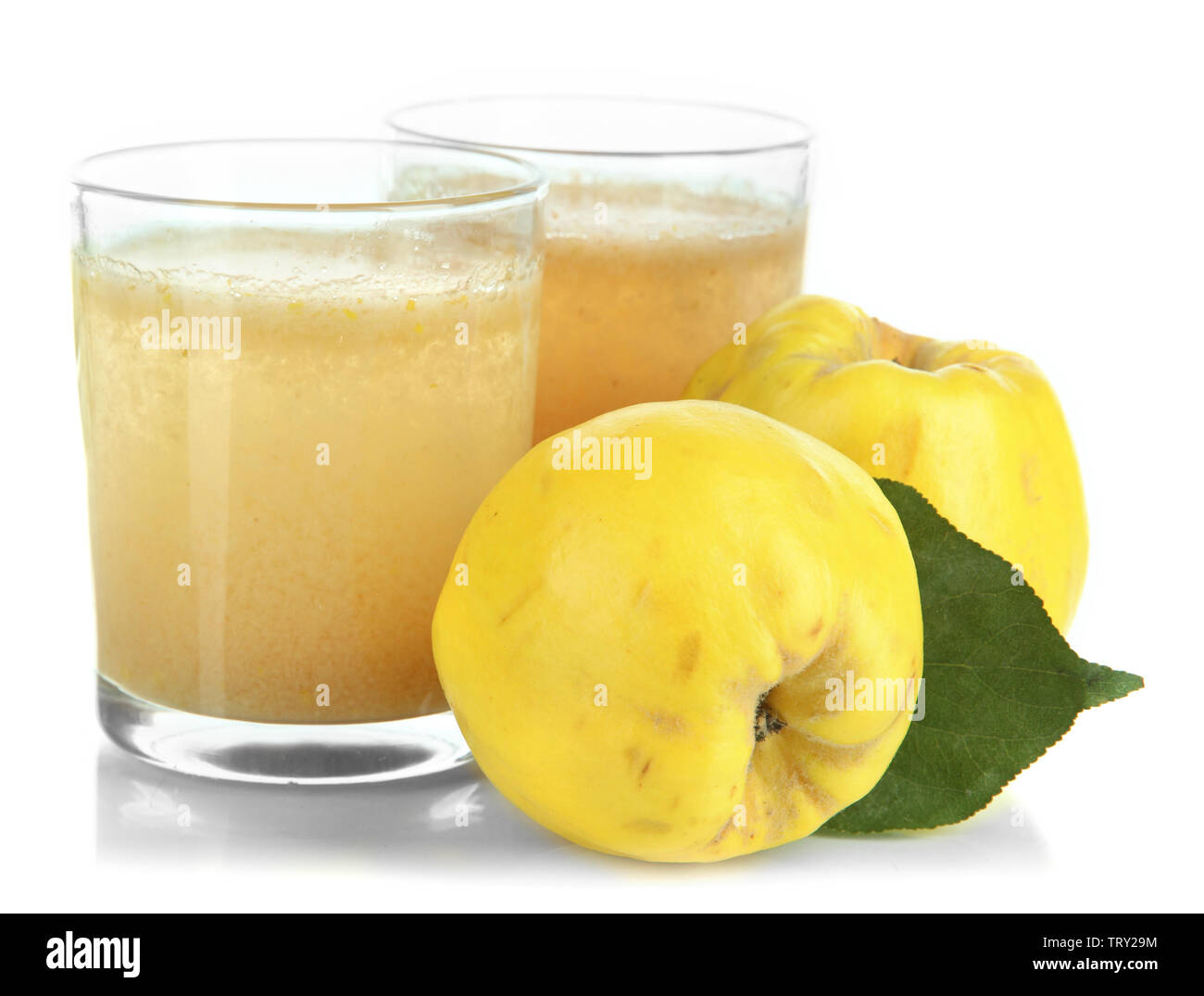 Sweet quince with juice isolated on white Stock Photo - Alamy
