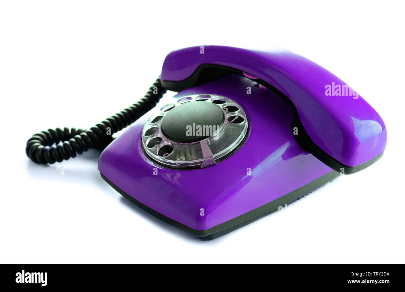 Purple retro telephone, isolated on white Stock Photo - Alamy