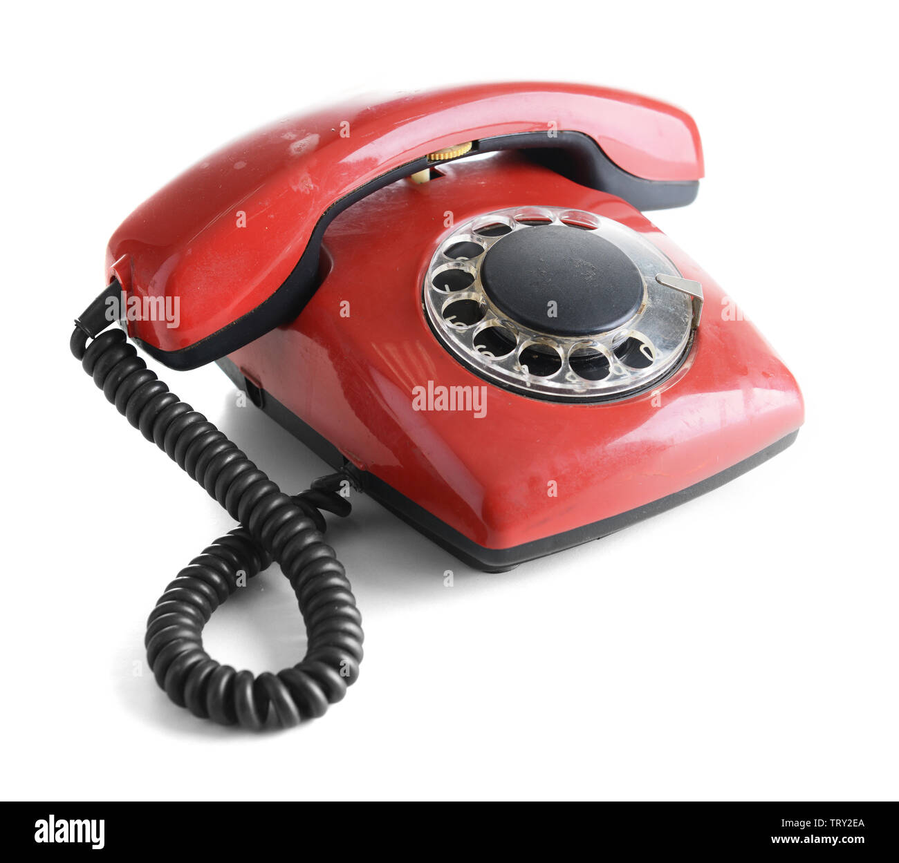 Red retro telephone, isolated on white Stock Photo - Alamy