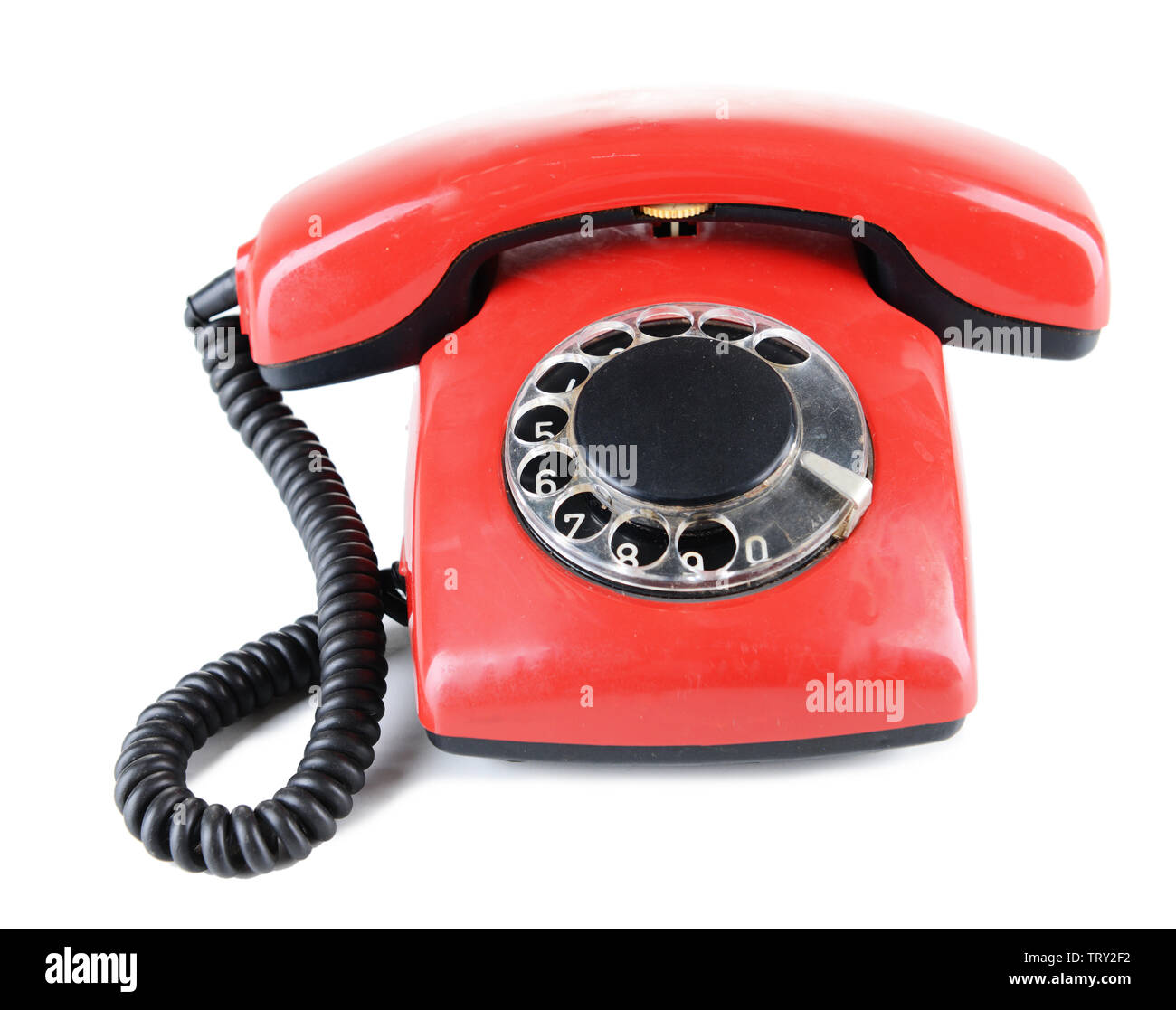 Red retro telephone, isolated on white Stock Photo - Alamy