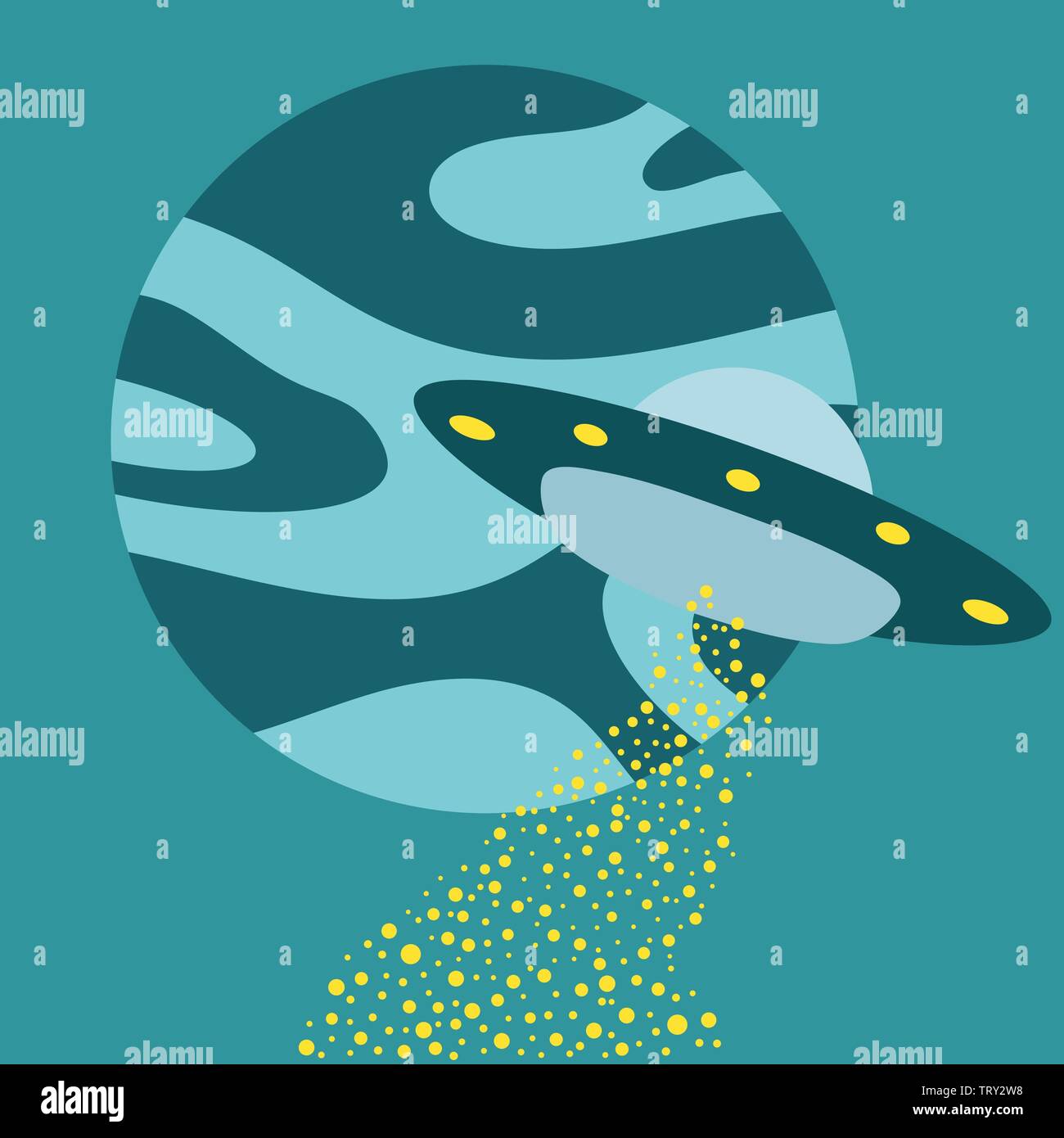 Vector illustration with UFO, planet. Space exploration. Ufo flying ...