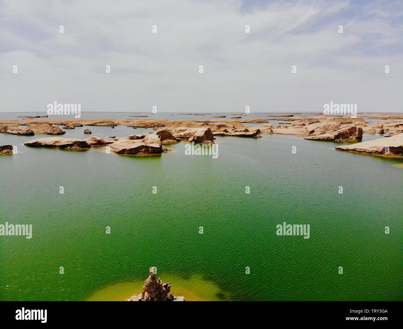 The midair view of Yardan National Geological Park, Gansu, China Stock ...