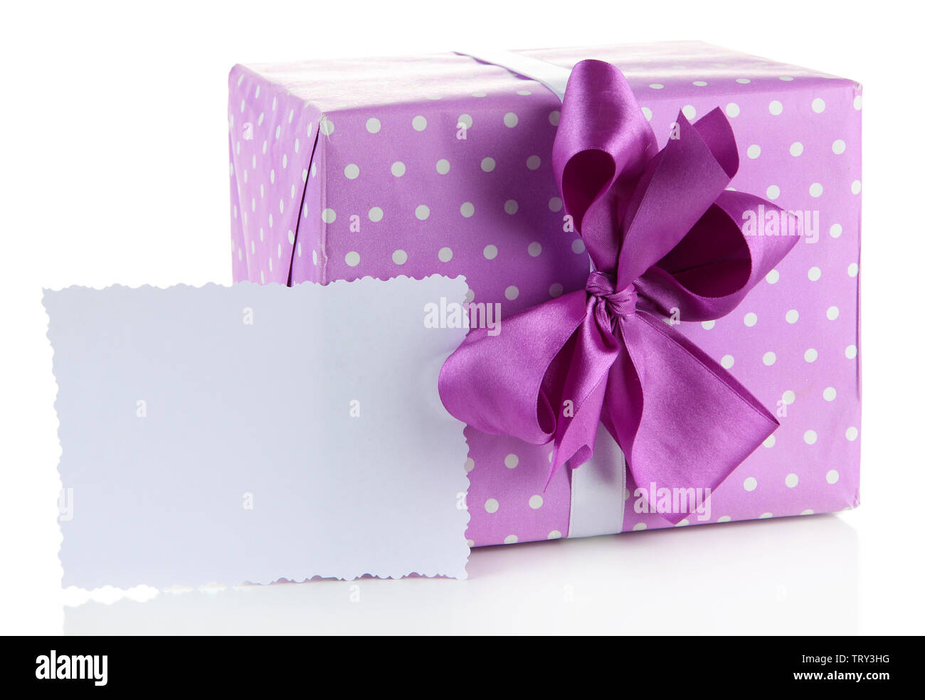 Gift box with blank label isolated on white Stock Photo - Alamy