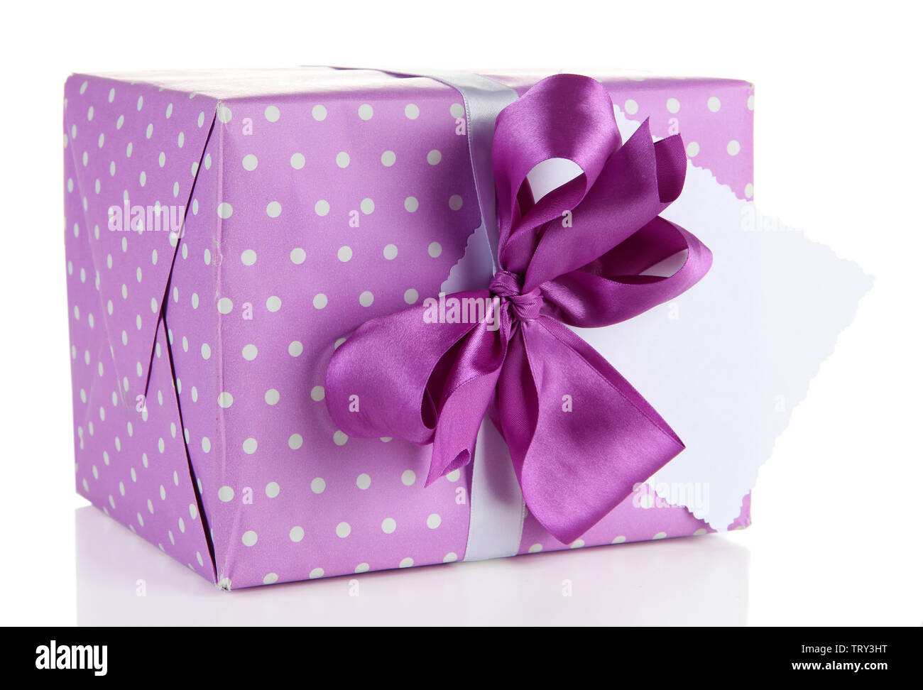 Gift box with blank label isolated on white Stock Photo - Alamy