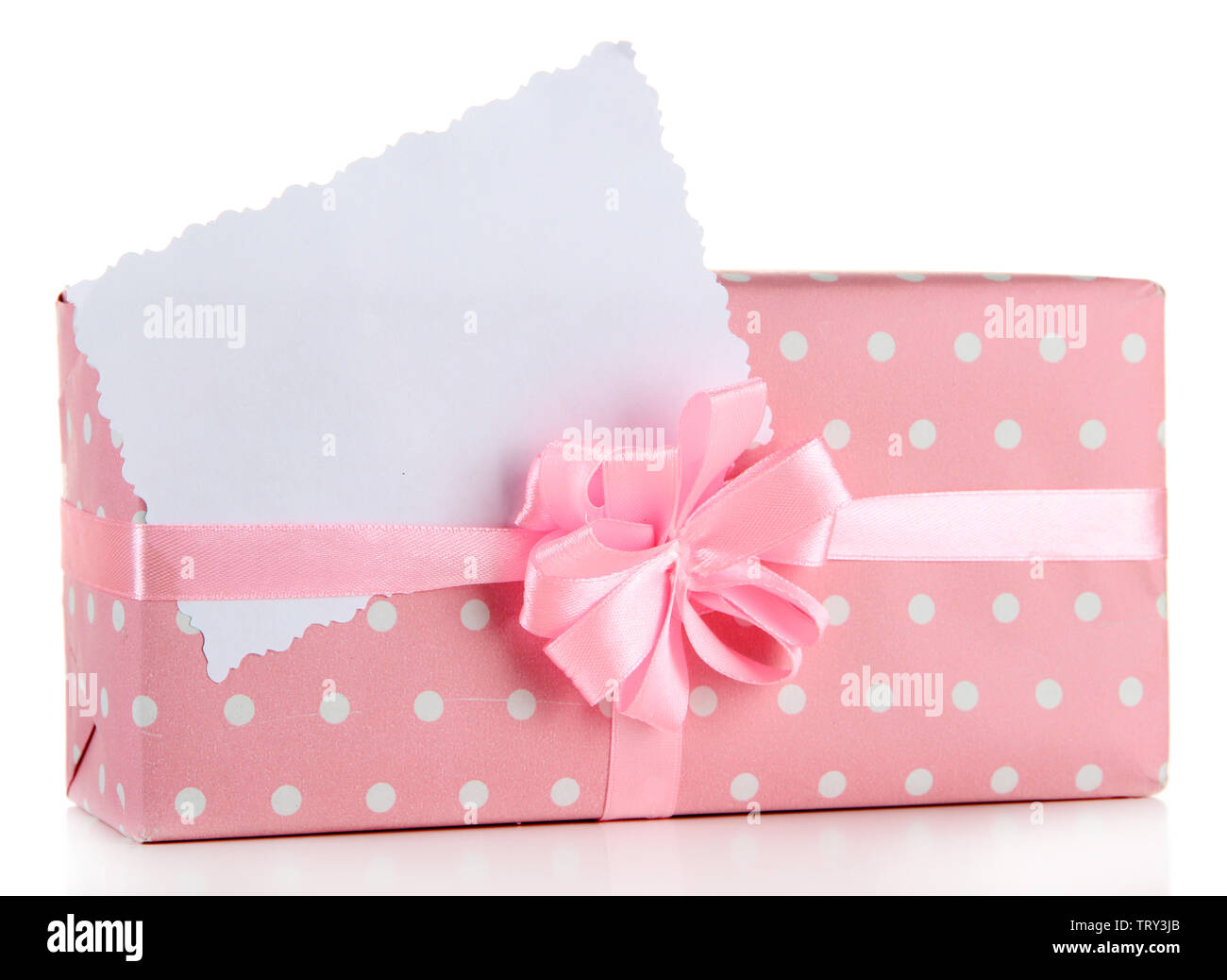 Gift box with blank label isolated on white Stock Photo - Alamy