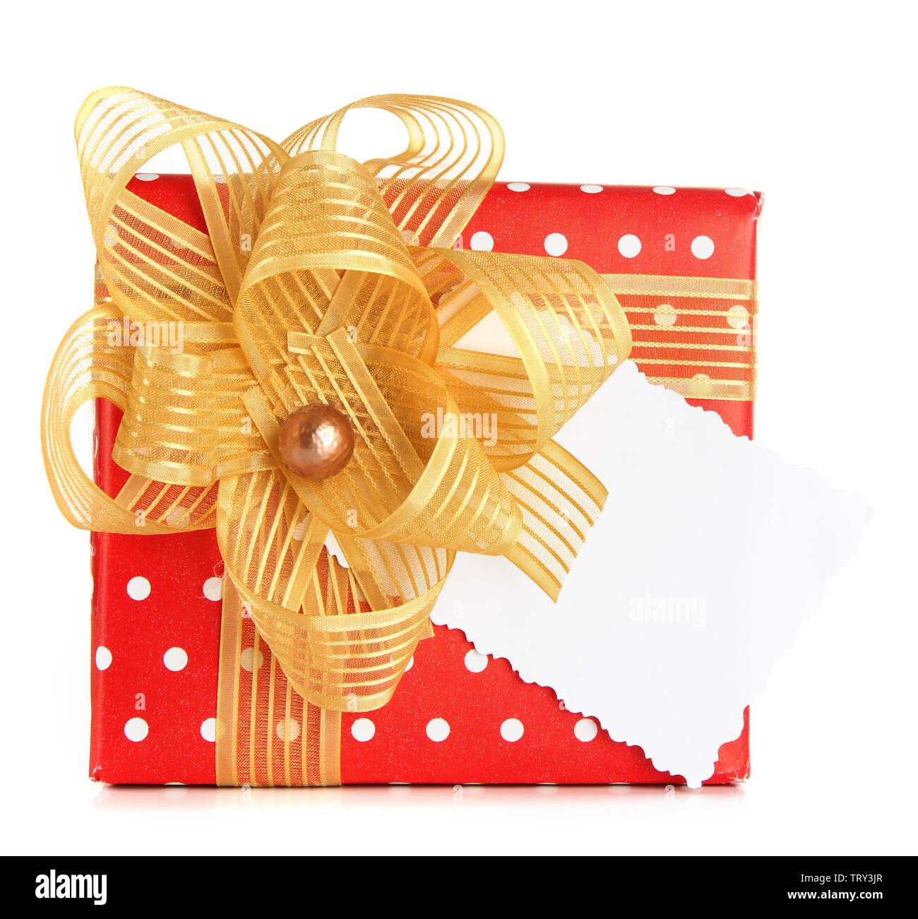 Gift box with blank label isolated on white Stock Photo - Alamy