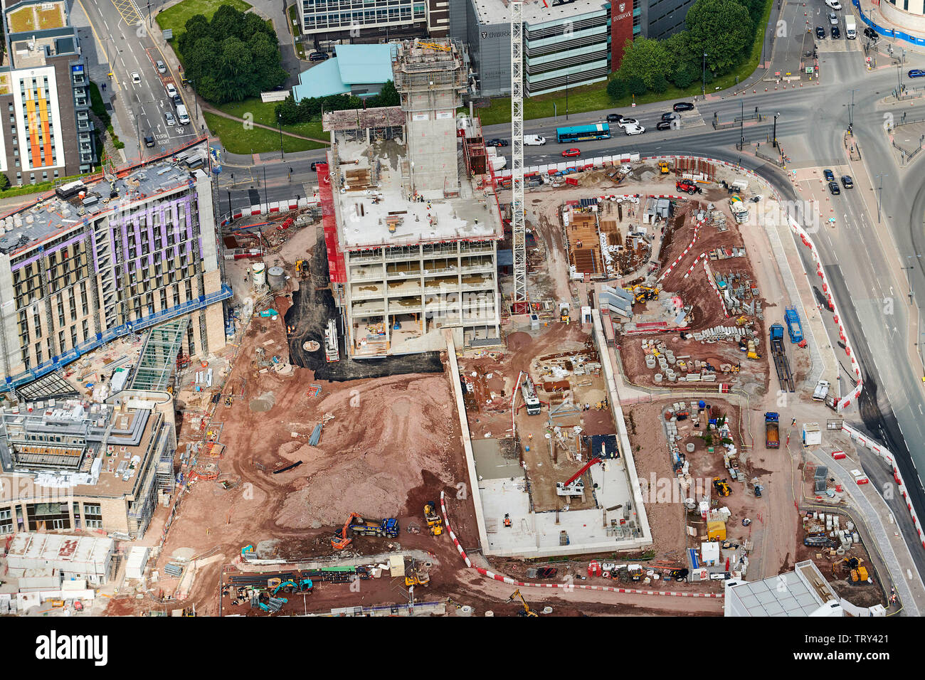 An aerial view of a Liverpool Construction site, Merseyside, North West ...