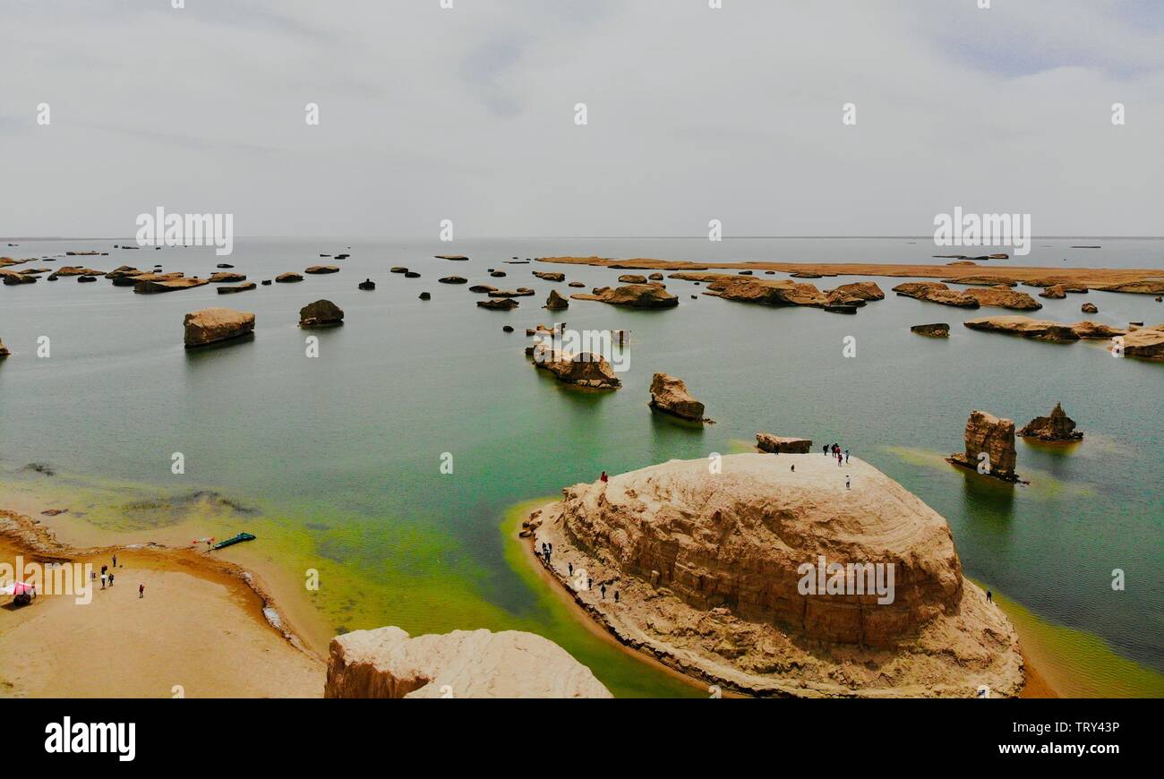 The midair view of Yardan National Geological Park, Gansu, China Stock ...