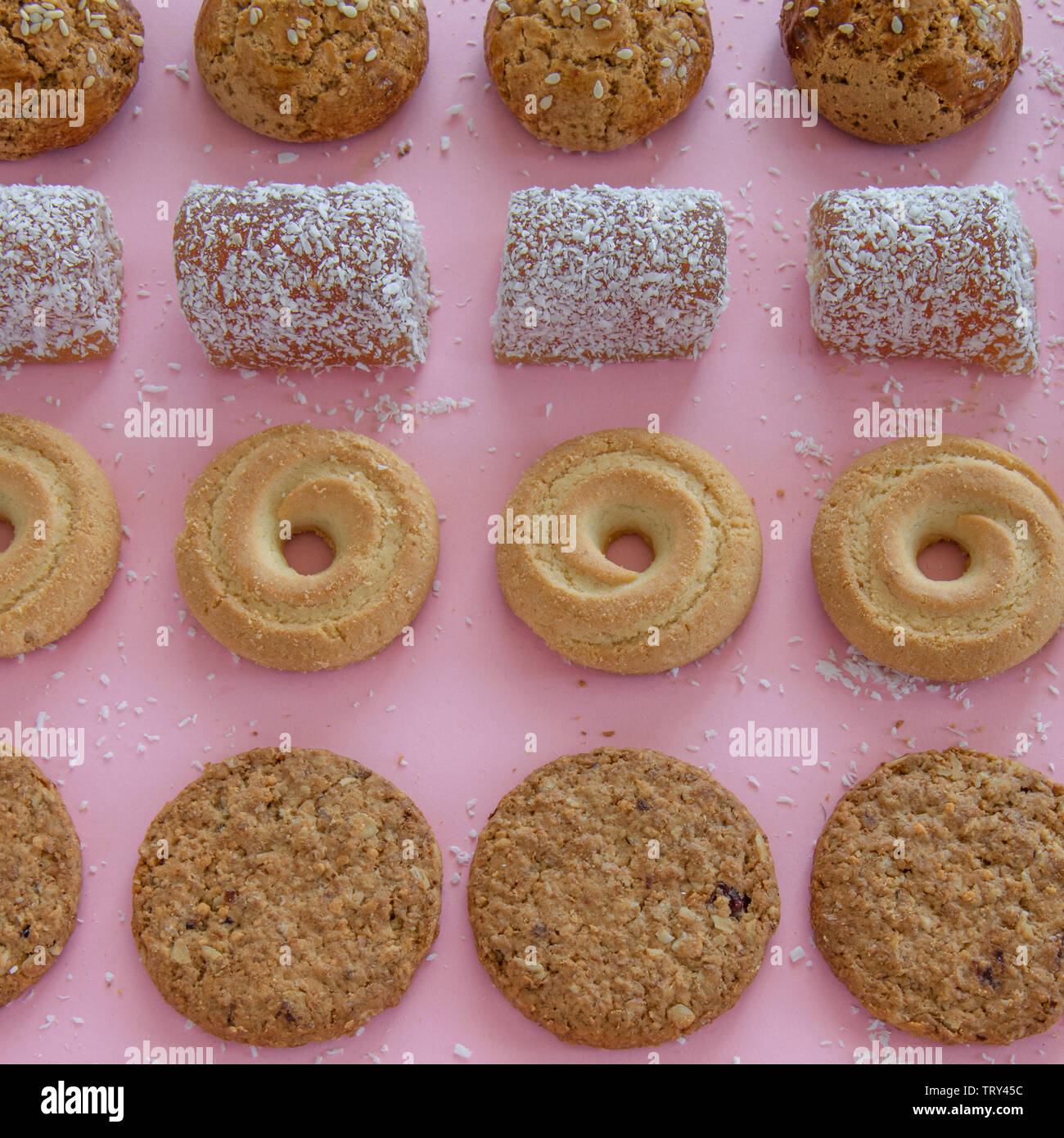 Mixed cookies background. Dough pastry themed. Still life food ...