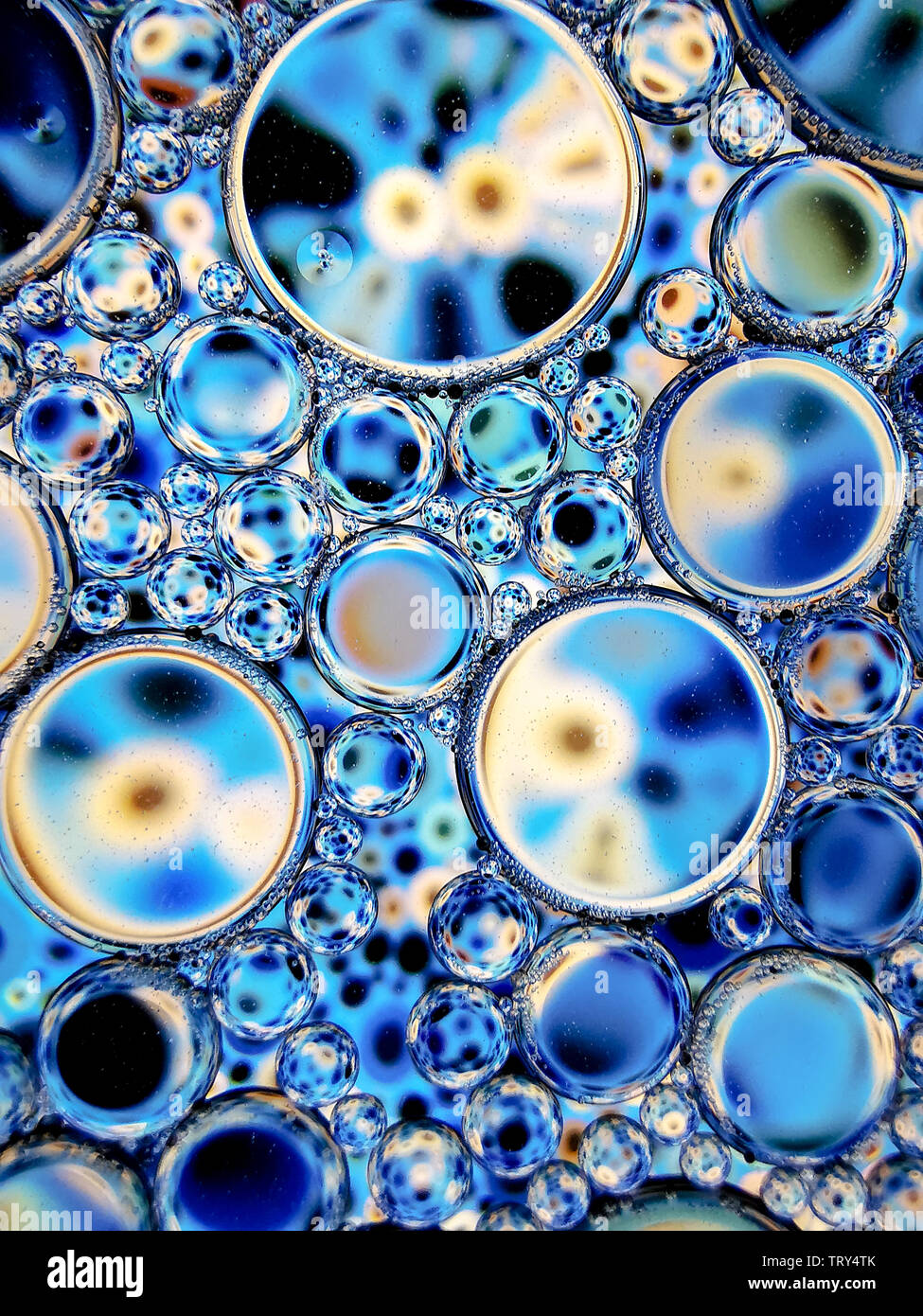 blue oil bubbles on liquid abstract texture for background Stock Photo ...