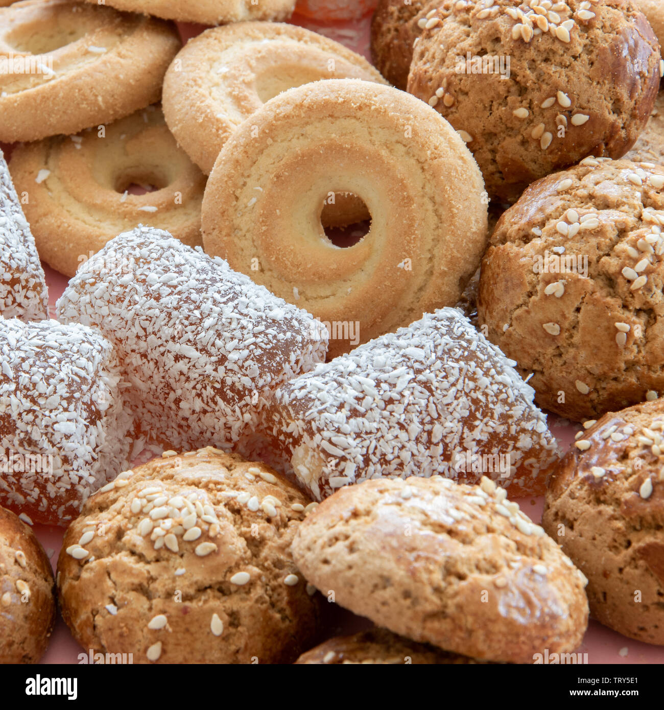 Mixed cookies background. Dough pastry themes Stock Photo - Alamy