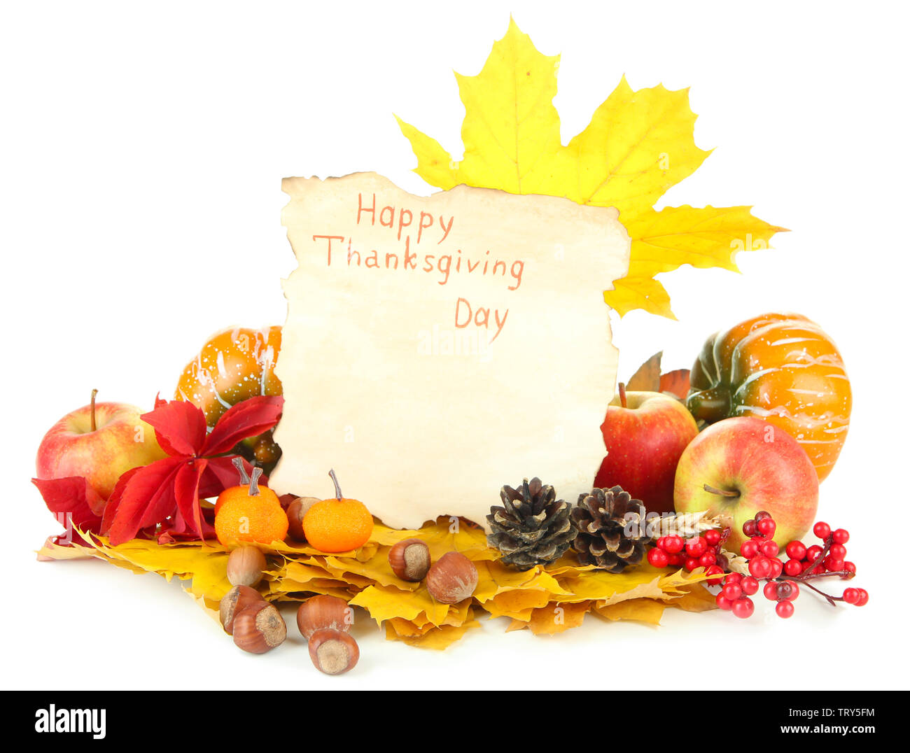 Beautiful autumn Thanksgiving Day composition, isolated on white Stock ...