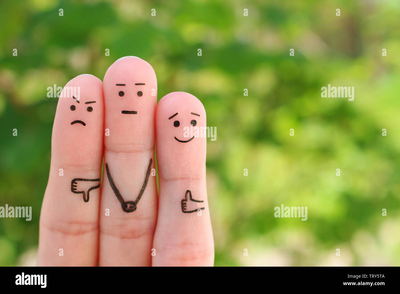 Fingers art of people. Concept of positive and negative emotions Stock ...