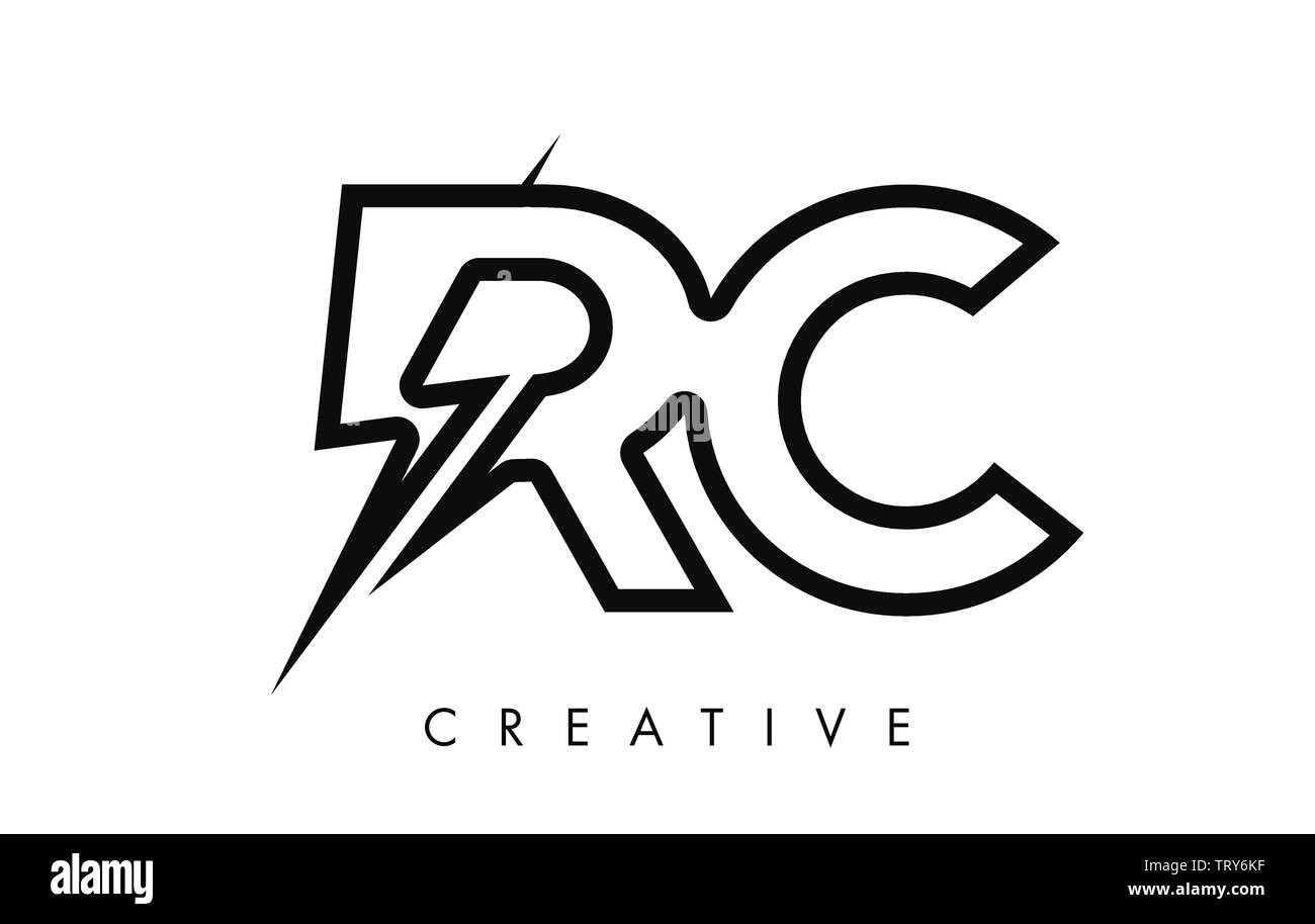 RC Letter Logo Design With Lighting Thunder Bolt. Electric Bolt Letter ...