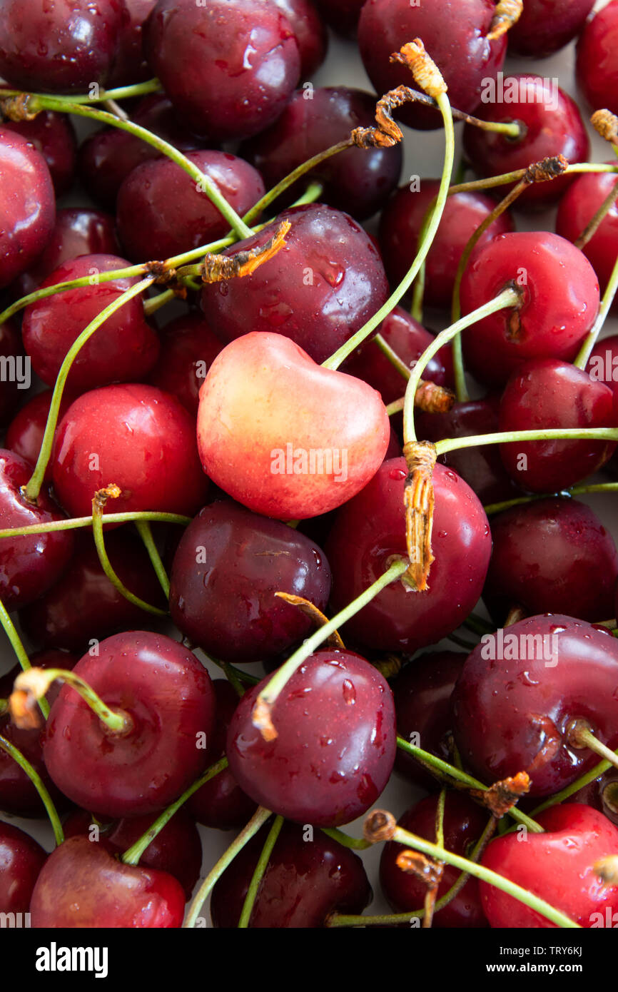 Close up view of raw cherries, bio produce Stock Photo - Alamy