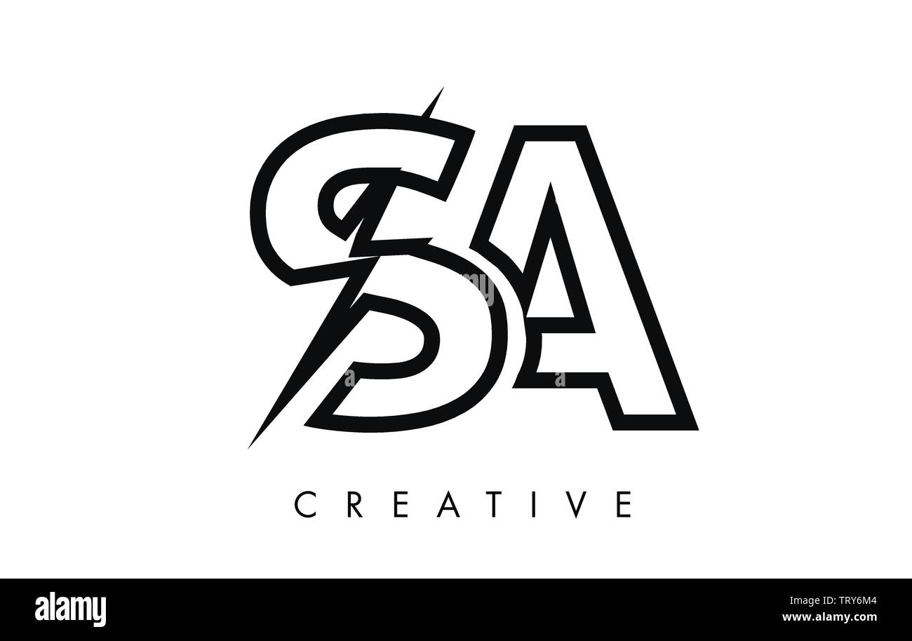 SA Letter Logo Design With Lighting Thunder Bolt. Electric Bolt Letter ...