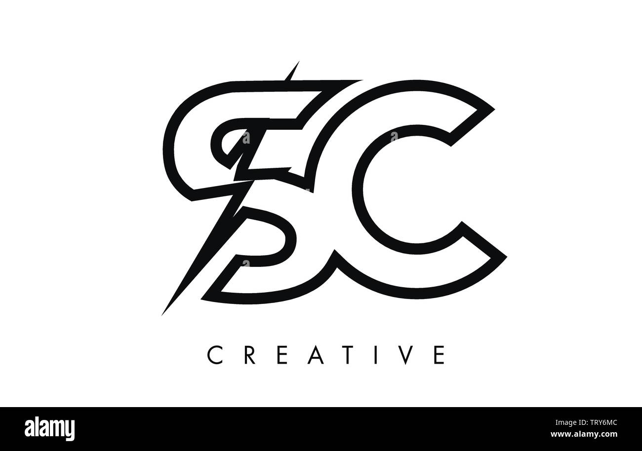 SC Letter Logo Design With Lighting Thunder Bolt. Electric Bolt Letter ...