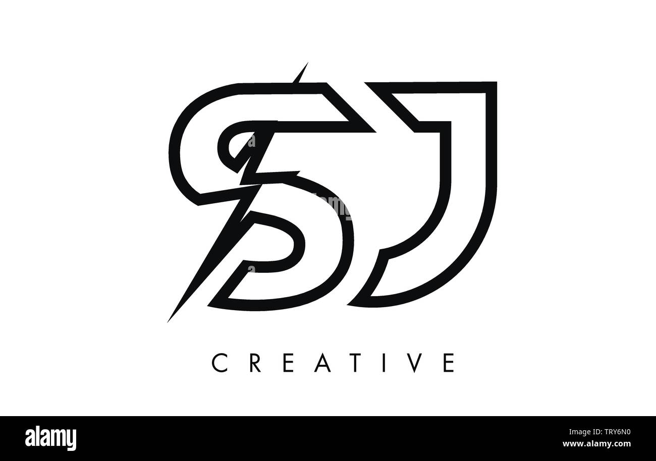 SJ Letter Logo Design With Lighting Thunder Bolt. Electric Bolt Letter ...