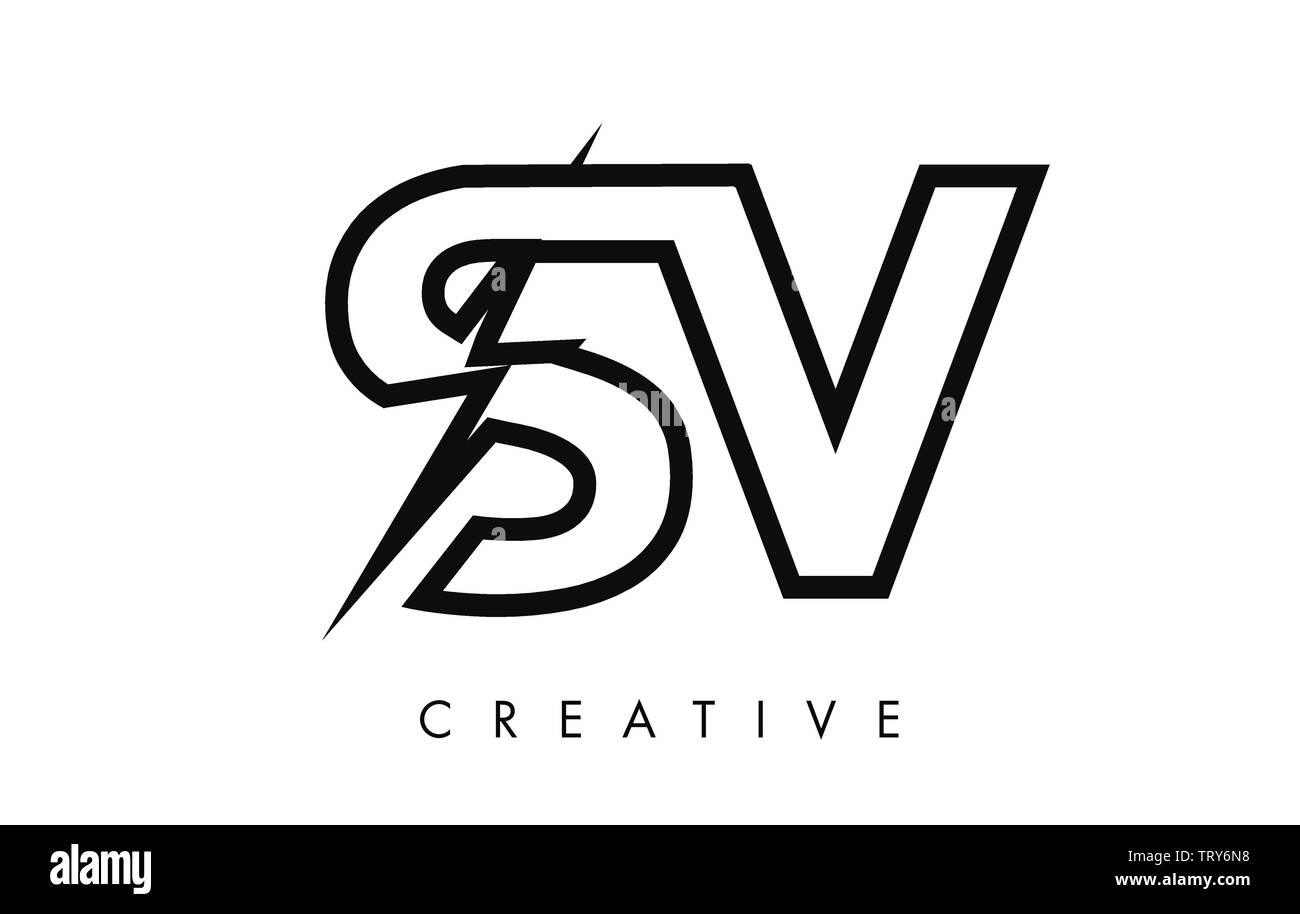 SV Letter Logo Design With Lighting Thunder Bolt. Electric Bolt Letter ...