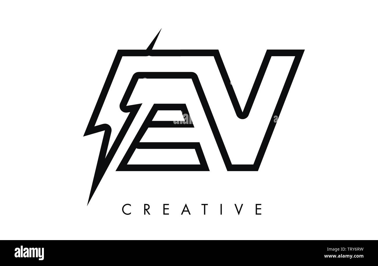 EV Letter Logo Design With Lighting Thunder Bolt. Electric Bolt Letter ...