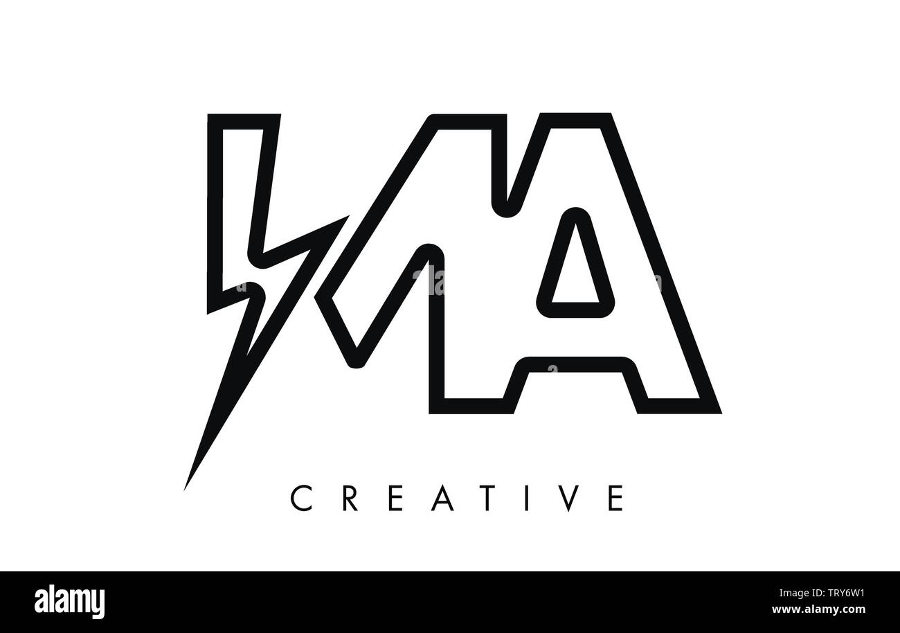 MA Letter Logo Design With Lighting Thunder Bolt. Electric Bolt Letter ...
