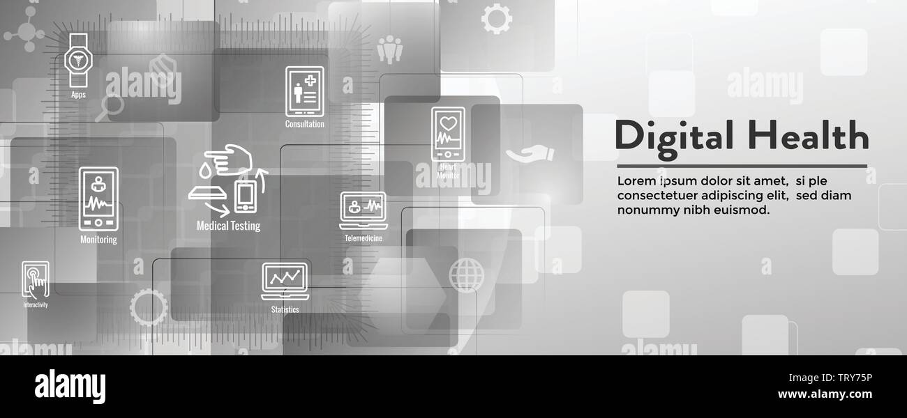 Digital Health Icon Set - Wearable Technology Web Header Banner Stock ...
