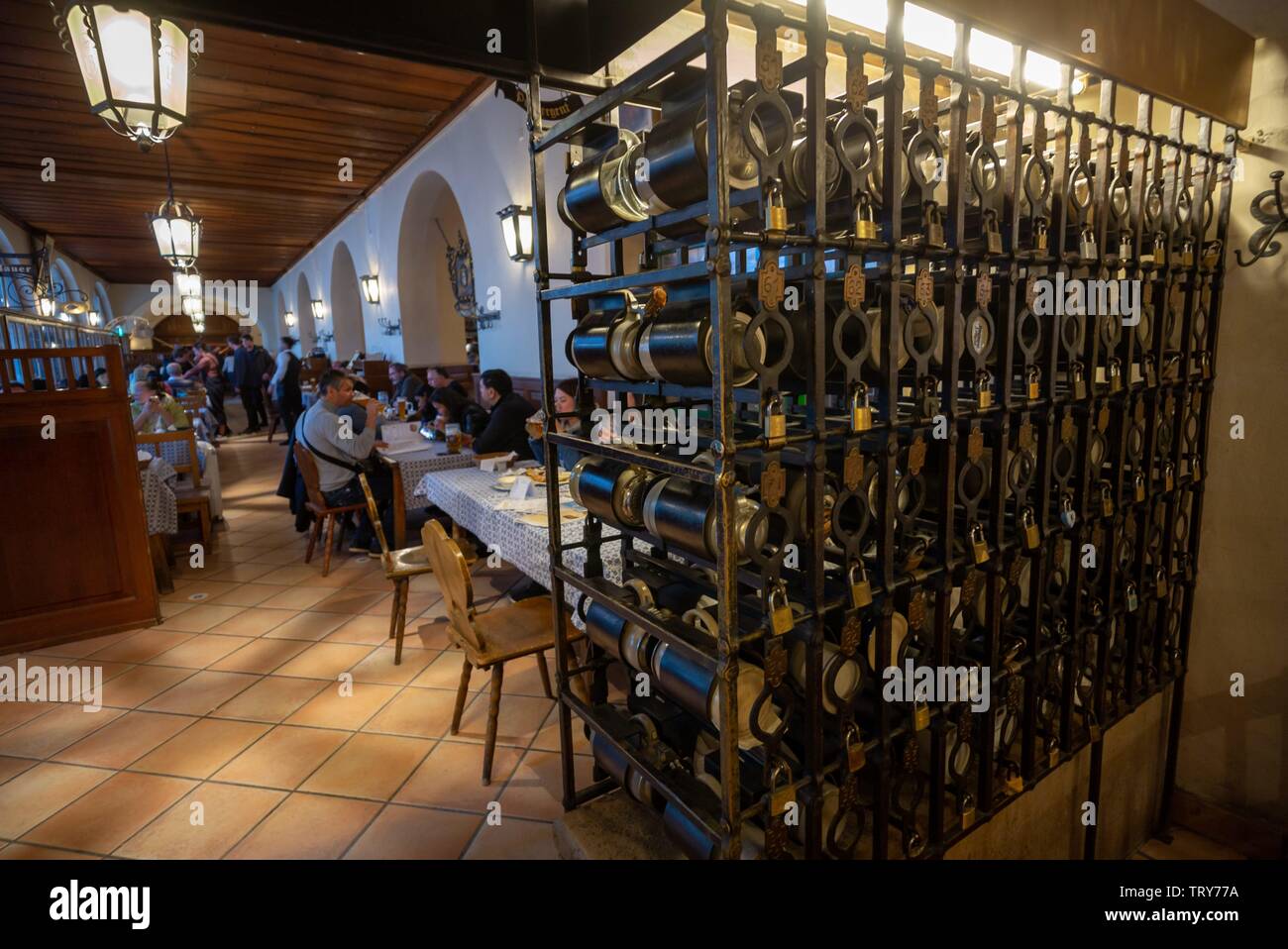The drinking hall in the historic Hofbräuhaus in the centre of the ...