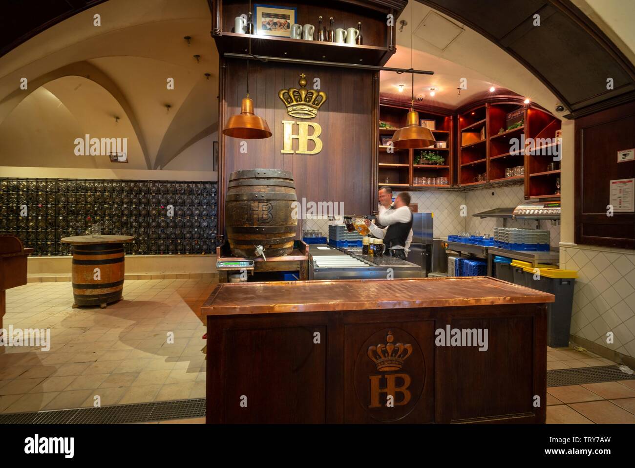 The drinking hall in the historic Hofbräuhaus in the centre of the ...