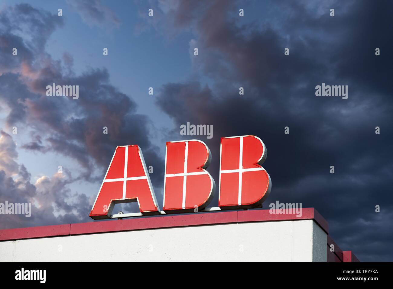 The ABB logo on the roof of a building [M] | usage worldwide Stock ...