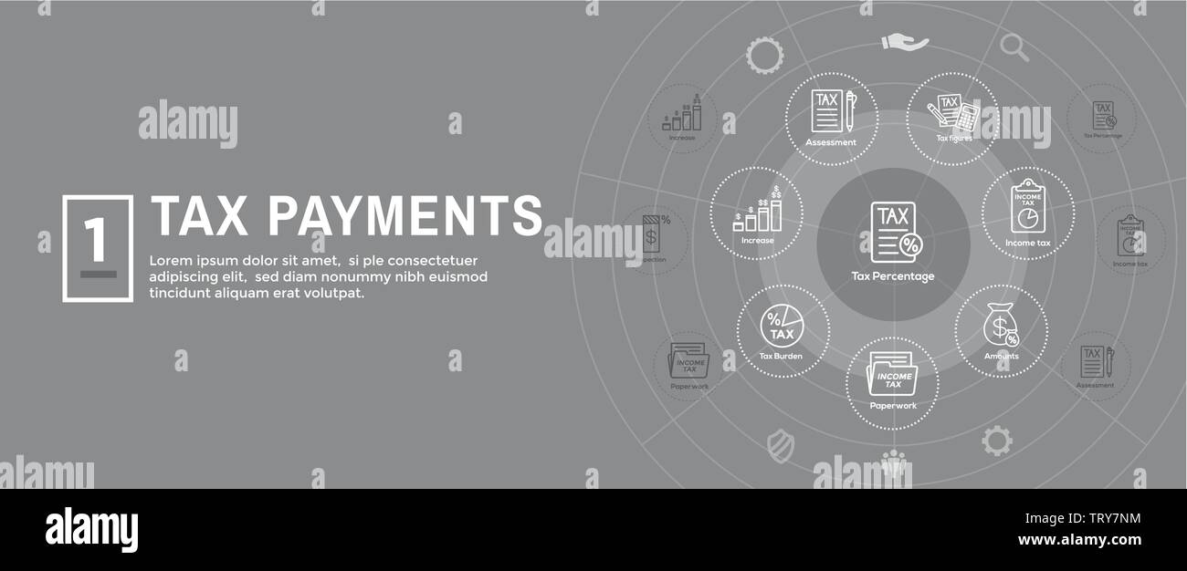 Tax concept w percentage paid, icon and income idea. Flat vector ...